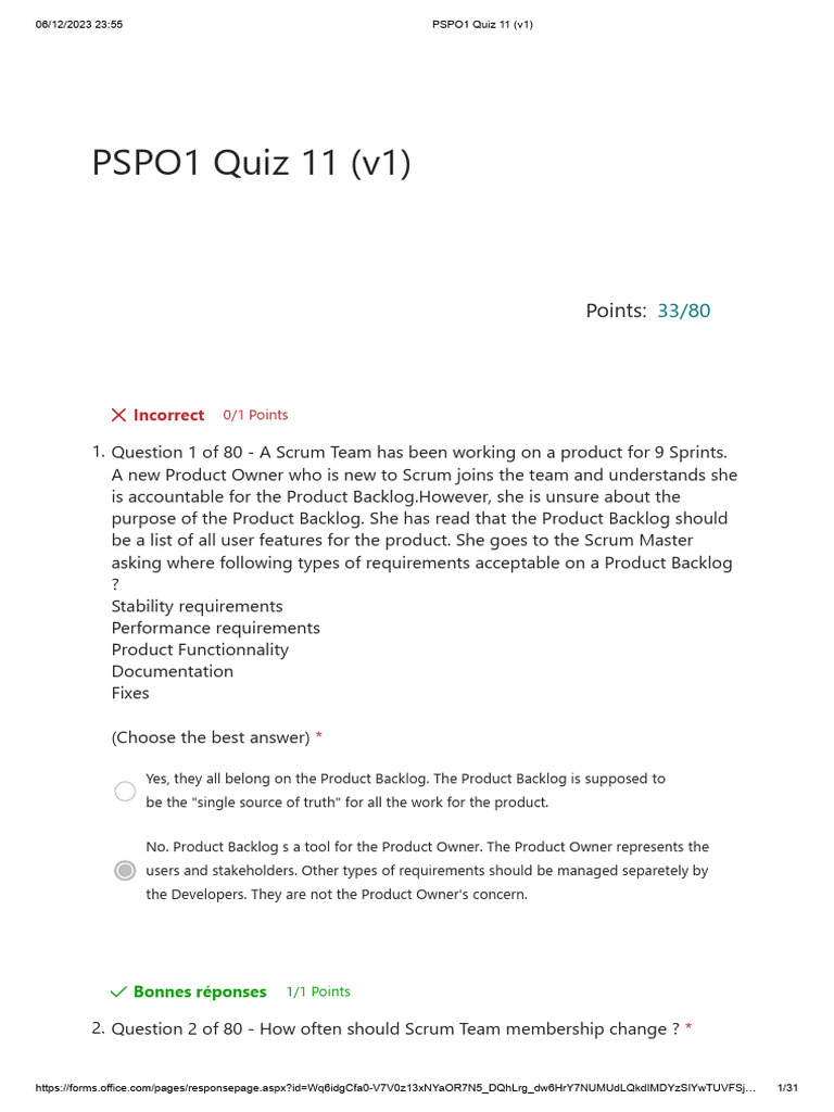 PSPO1 Quiz 11 (v1) 80qst | PDF | Scrum (Software Development) | Technology Development