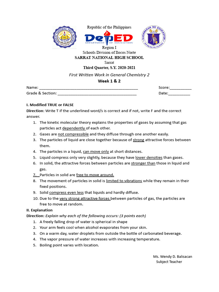 Written Work (Quarter 3 - Week 1 and 2) | PDF