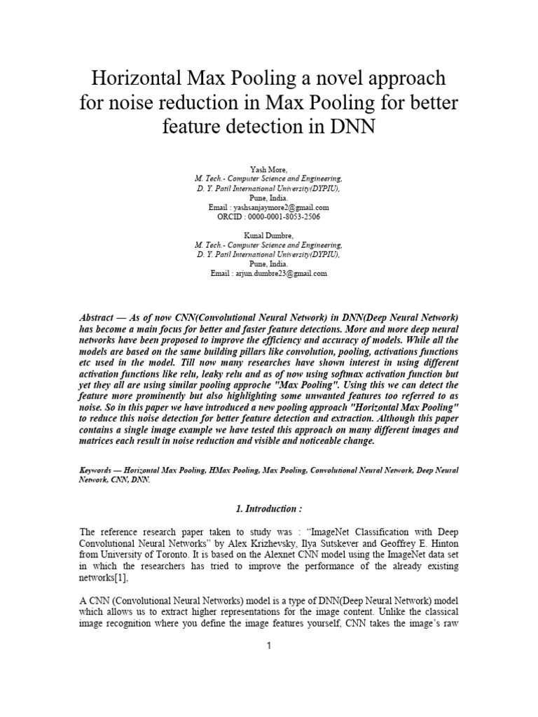 Horizontal Max Pooling for CNN Noise Reduction | PDF | Algorithms ...