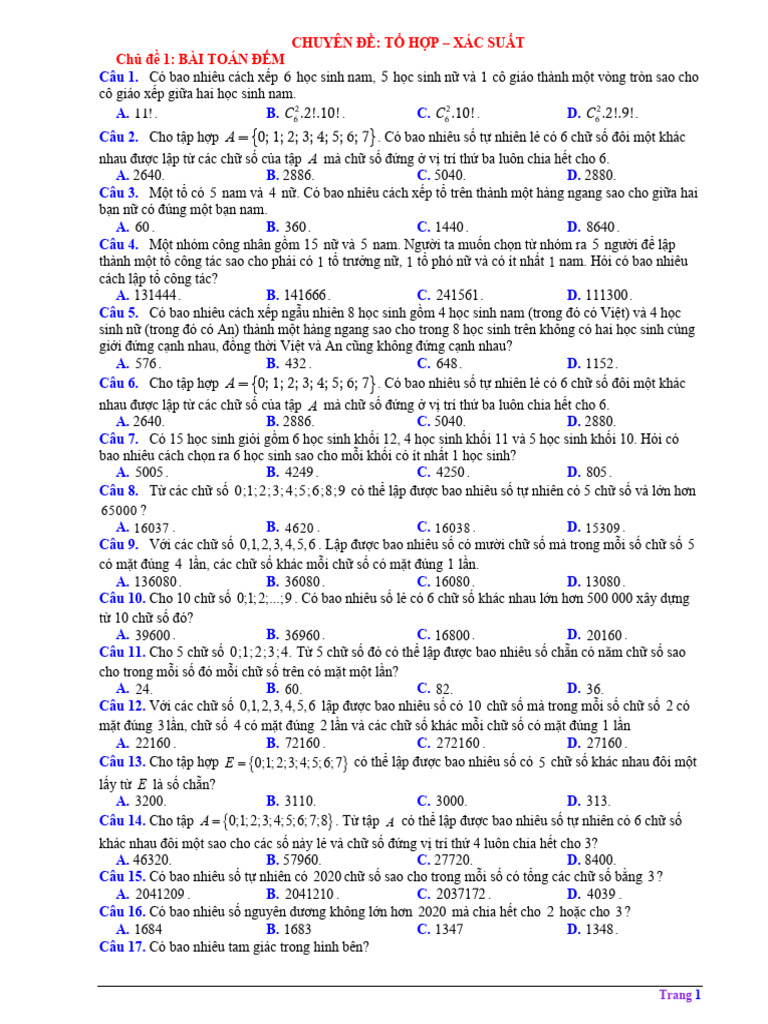 Chuyên đề TO HOP-XAC SUAT hsg | PDF