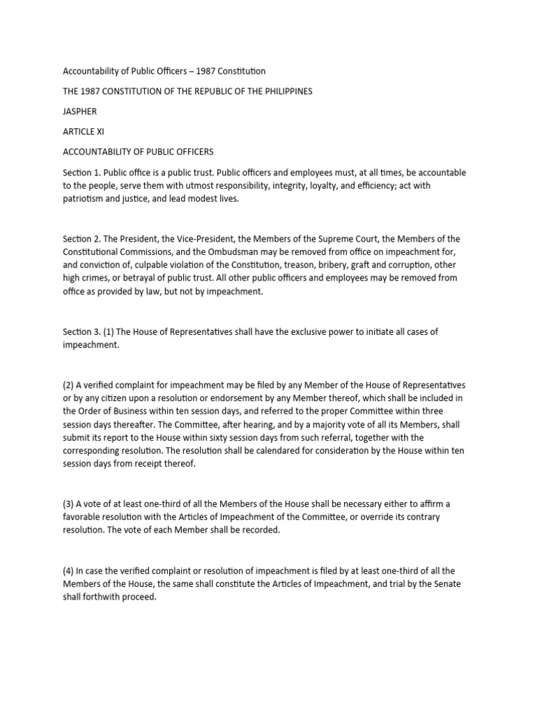 Accountability of Public Officers | PDF | Impeachment | United States ...
