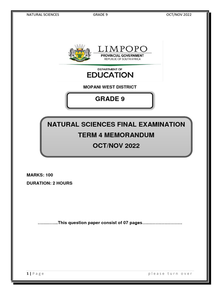 Grade 9 Natural Science Term 4 Exam 2022 | PDF | Rock (Geology) | Weight
