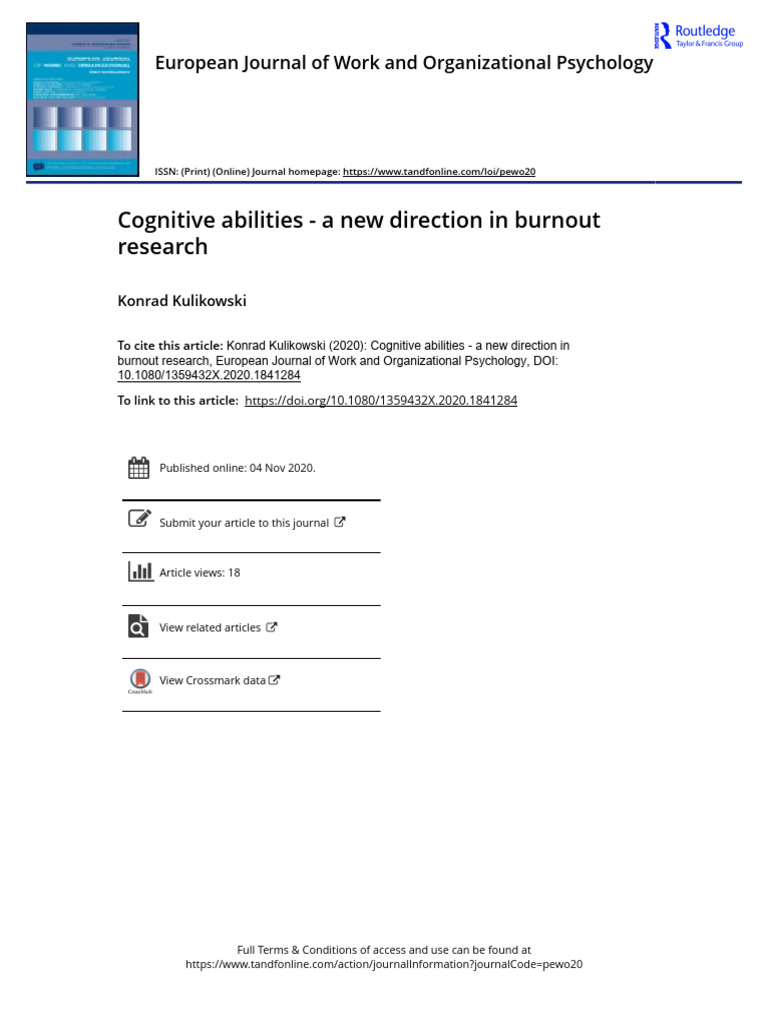Cognitive Abilities - A New Direction in Burnout Research (Link Com EI) | PDF | Occupational ...