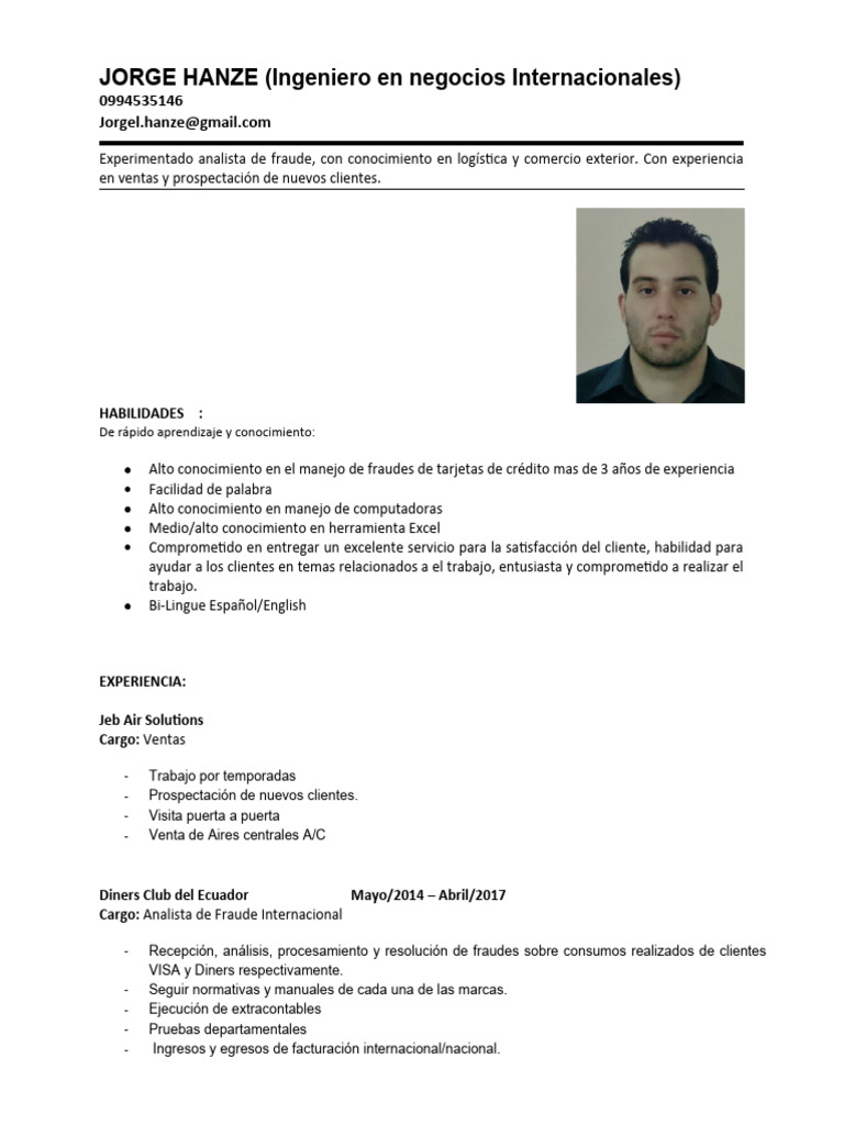 CV Jorge Hanze | PDF | Ecuador | Microsoft Excel