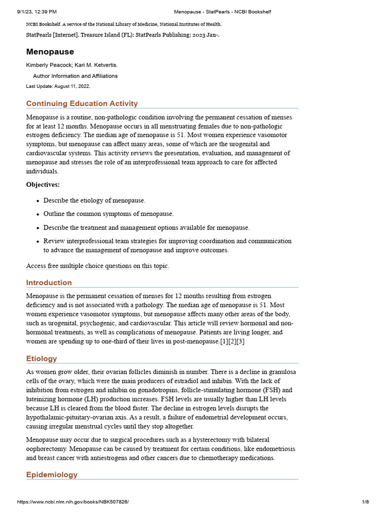Menopause Overview and Management | PDF | Luteinizing Hormone | Menopause