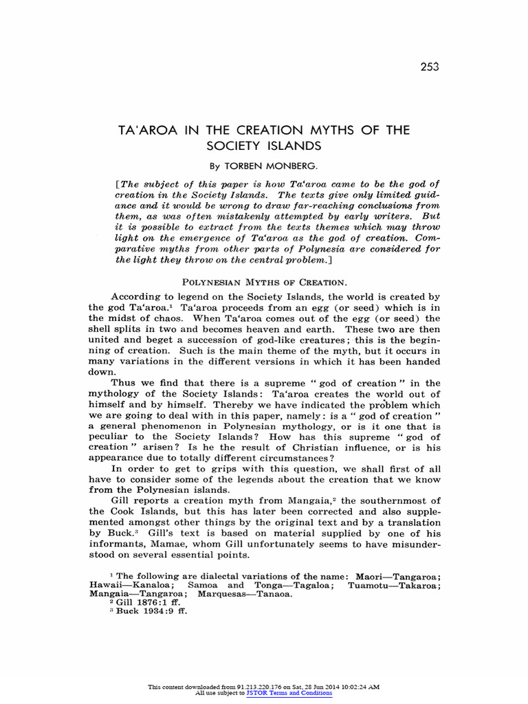 Ta'aroa in The Creation Myths of The Society Islands | PDF | Creation ...