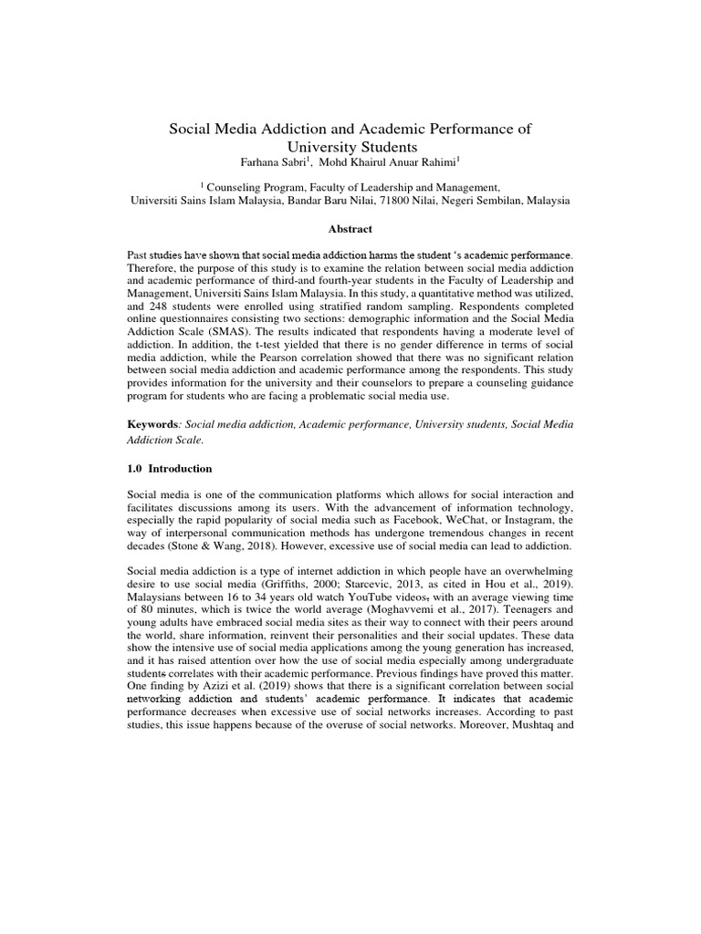 Social Media Addiction and Academic Performance of University Students | PDF | Popular Culture ...