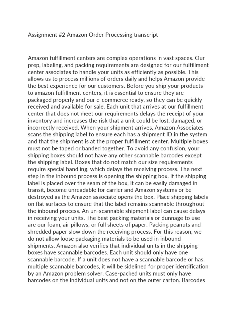 Amazon Order Processing Transcript Pdf Packaging And Labeling Barcode