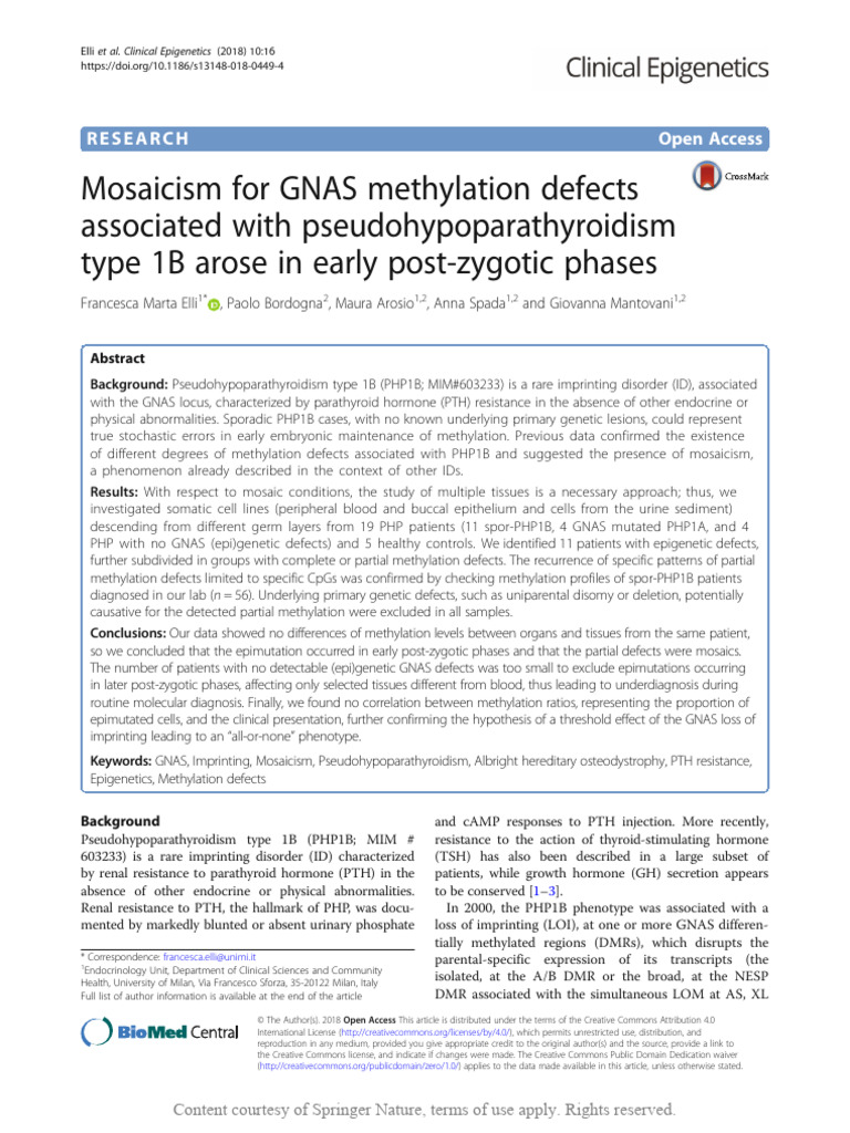 Mosaicism For GNAS Methylation Defects Associated | PDF | Dna ...