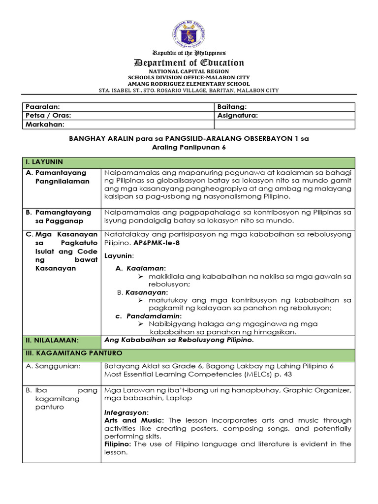 Sample Lesson Plan Aralin Panlipunan | PDF