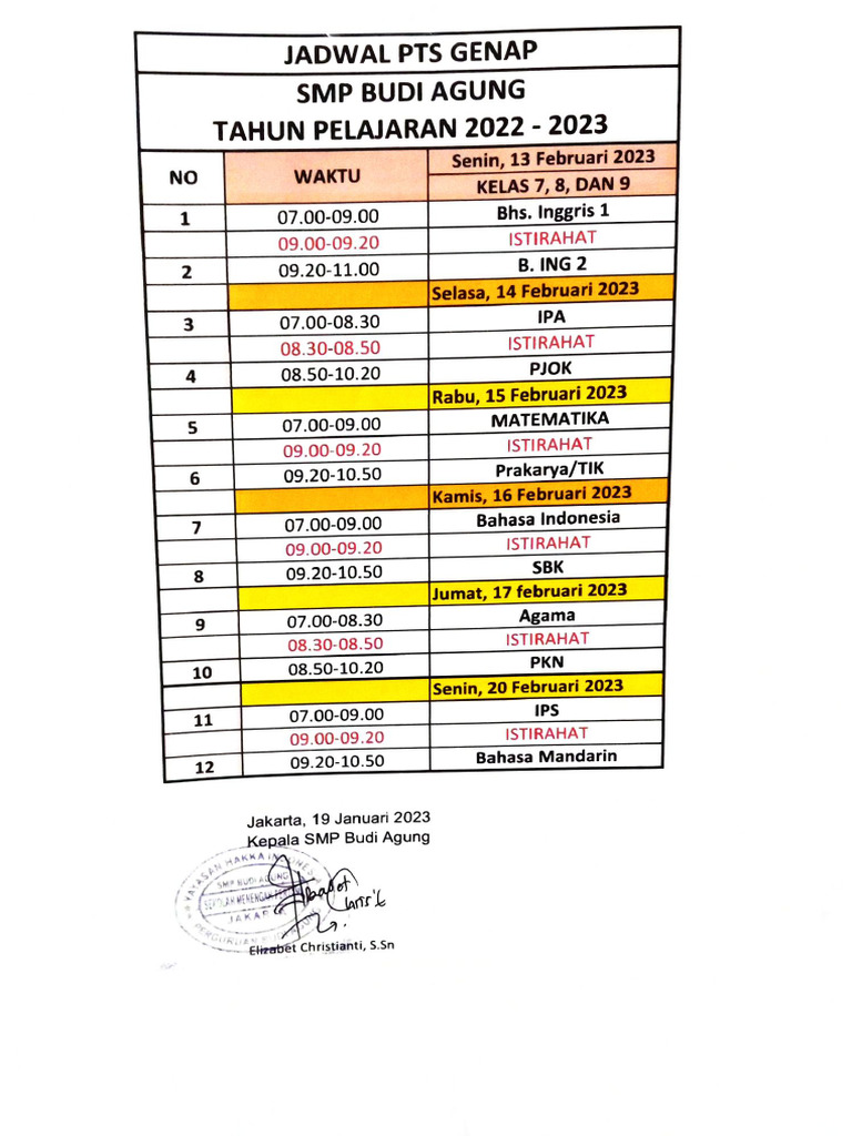 Jadwal PTS | PDF