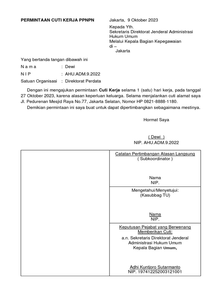 Format Cuti PPNPN Direktorat | PDF