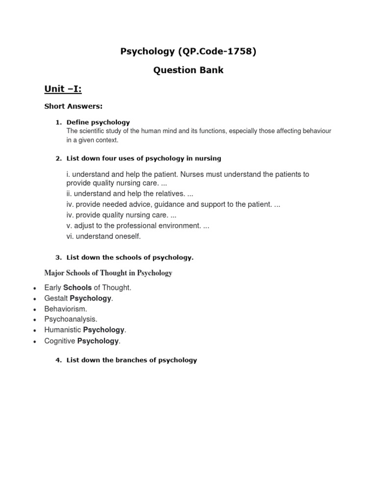 Psychology Blueprint Short Answers | PDF | Psychology | Survey Methodology