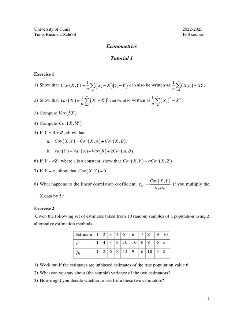 Tutorial 1 Econometrics | PDF | Econometrics | Statistics Tutorial 1 Econometrics | PDF | Econometrics | Statistics