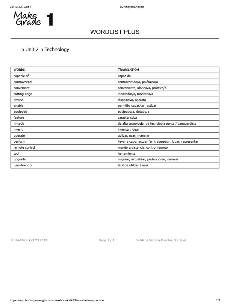 Unit 1 - Vocabulary | PDF | Diseño | Control remoto