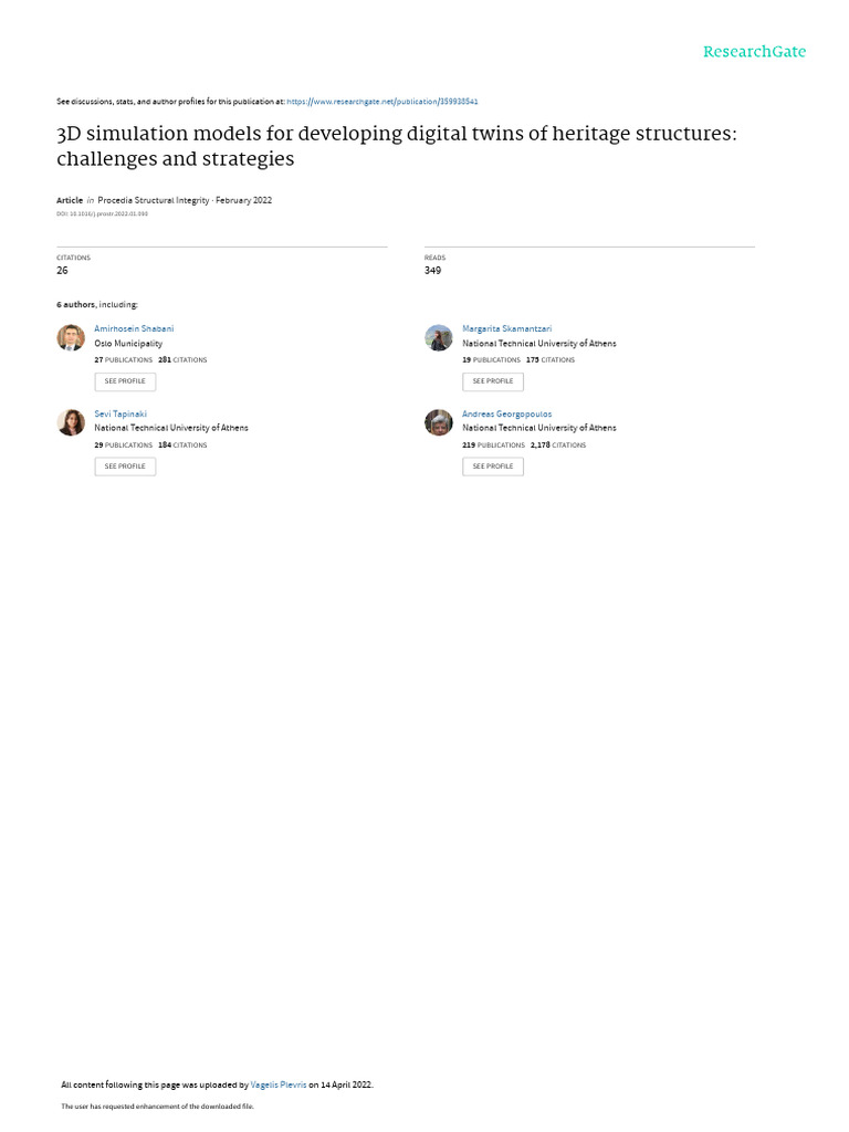 3D Simulation Models For Developing Digital Twins of Heritage Structures: Challenges and ...