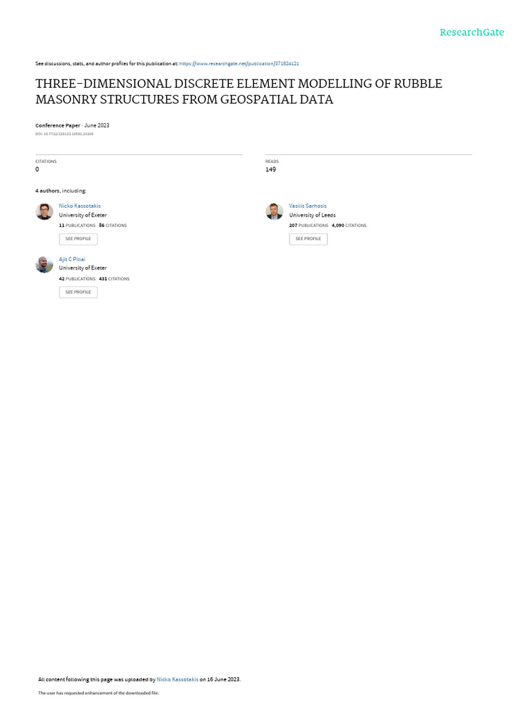 Three-Dimensional Discrete Element Modelling of Rubble Masonry Structures From Geospatial Data ...