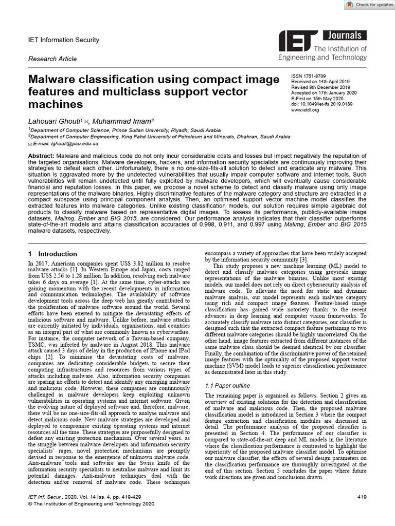 IET Information Security - 2020 - Ghouti - Malware Classification Using ... IET Information Security - 2020 - Ghouti - Malware Classification Using ...