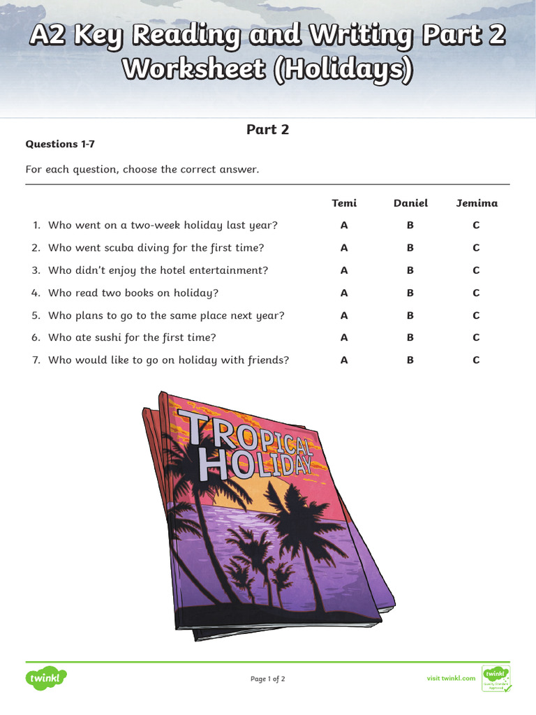T e 1680010200 Esl A2 Key Reading and Writing Part 2 Worksheet Holidays ...