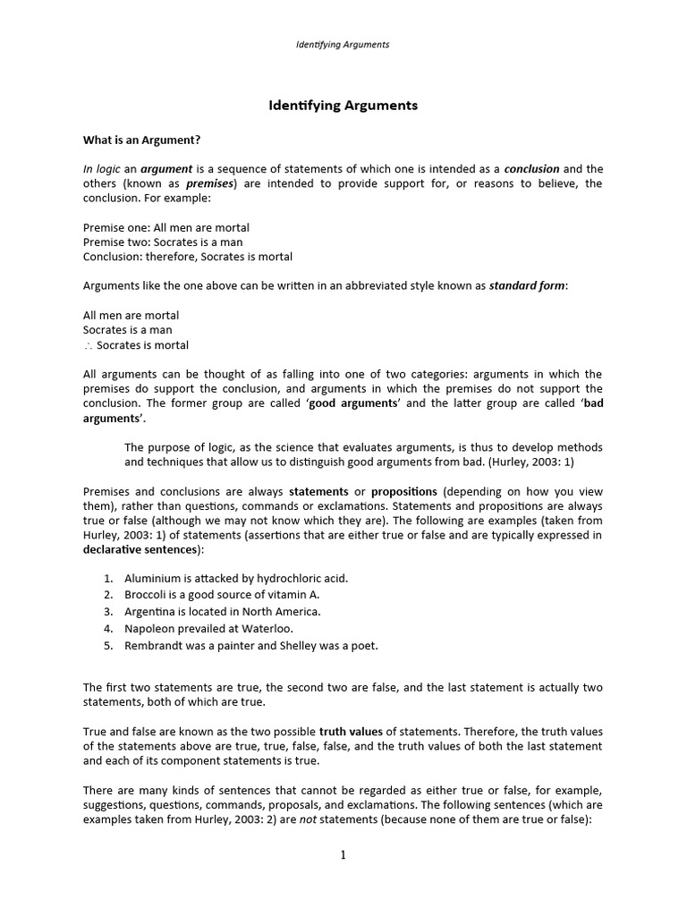 Identifying Arguments Pdf Argument Deductive Reasoning 7438