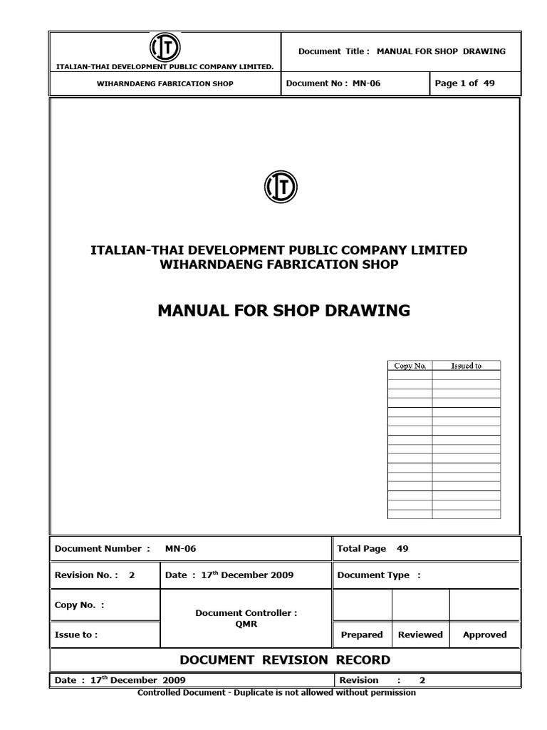 Shop Drawing Manual for Fabrication | PDF