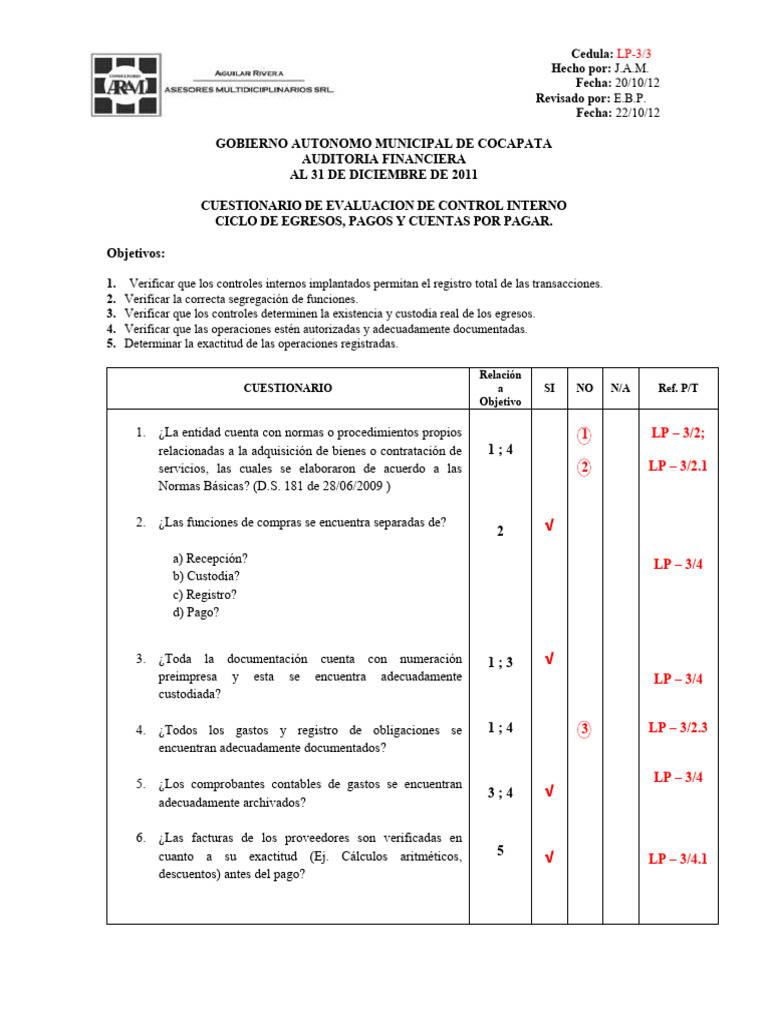 Cuestionario Ciclo de Egresos Gastos - Pagos - Ctas Pagar LP3) 3 | PDF ...