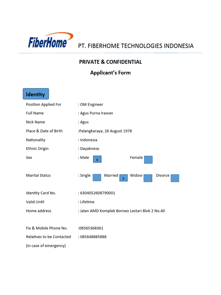 Applicant's Form (Blank) | PDF | Computing | Telecommunications