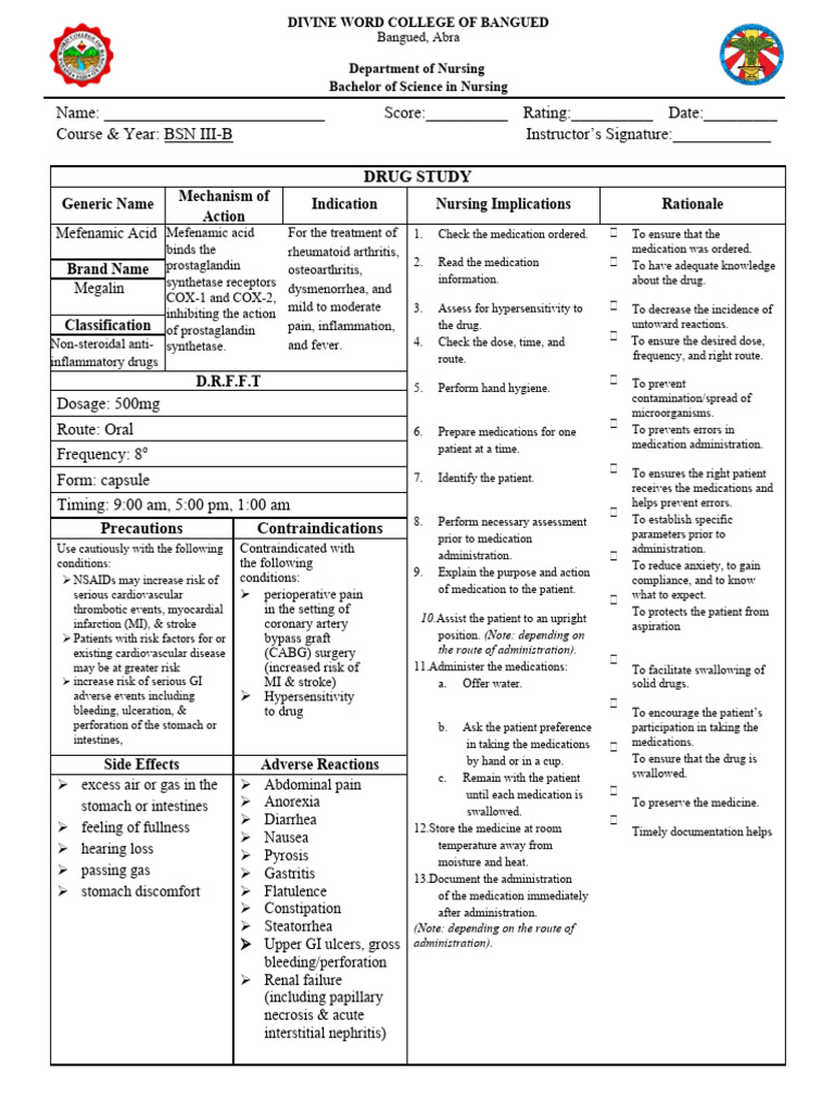 Mefenamic Acid Drug Study | PDF | Coronary Artery Bypass Surgery ...