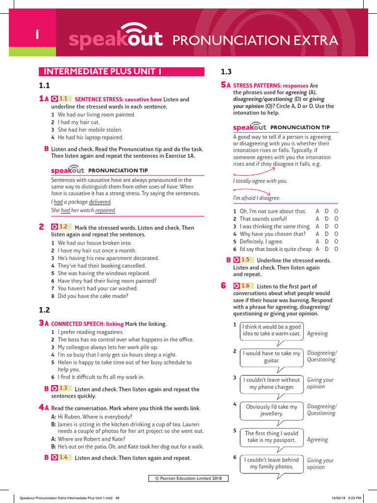 Speakout Pronunciation Extra Intermediate Plus Unit 1 | PDF | Stress (Linguistics) | Linguistics