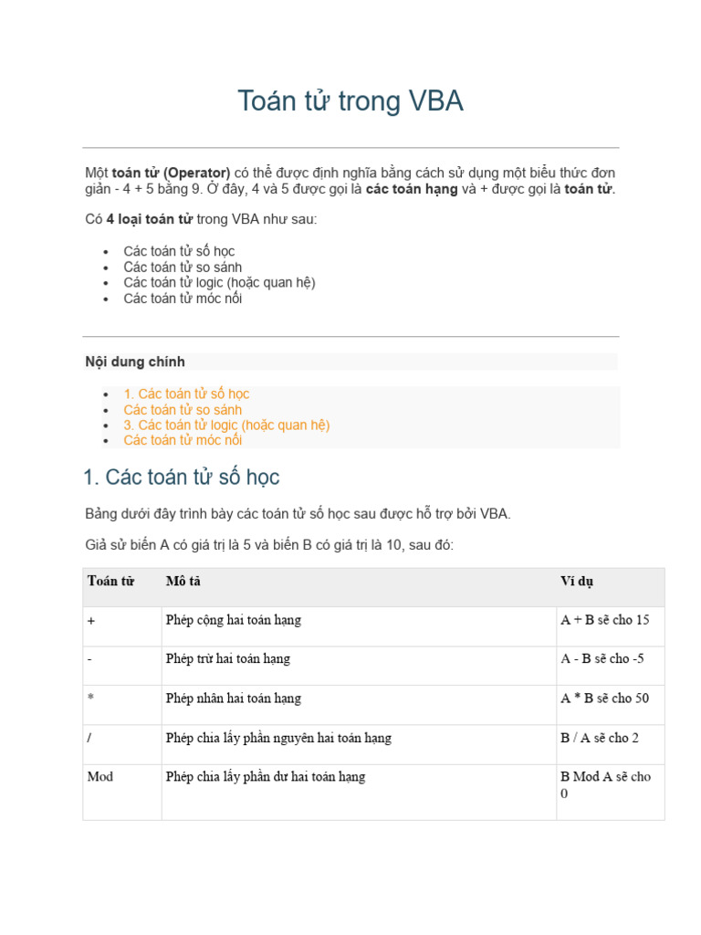 07 - Toán T Trong VBA | PDF