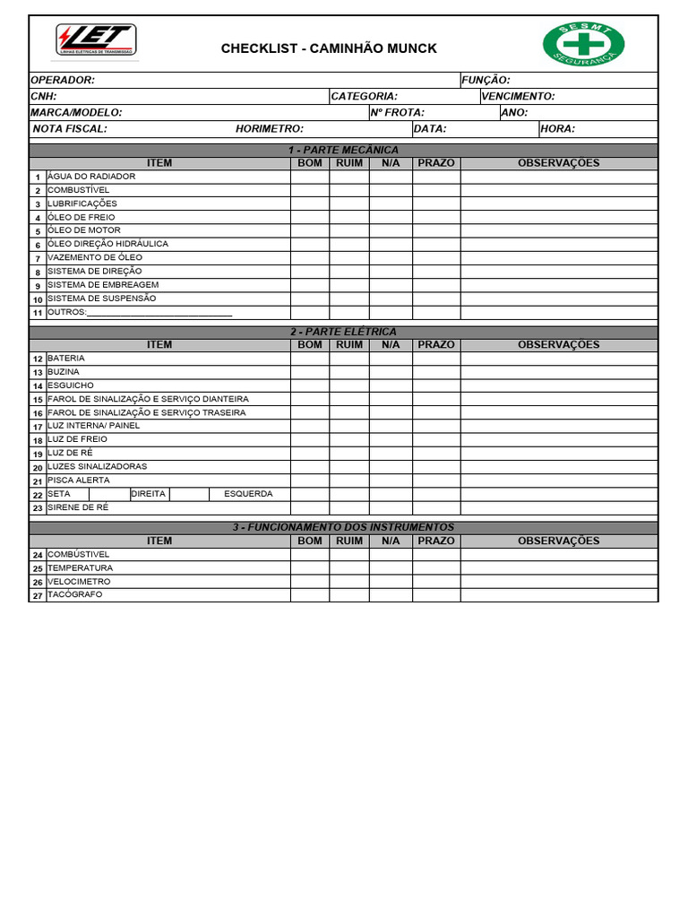 Check-List - Caminhão Munck | PDF | Indústria automobilística | Transporte