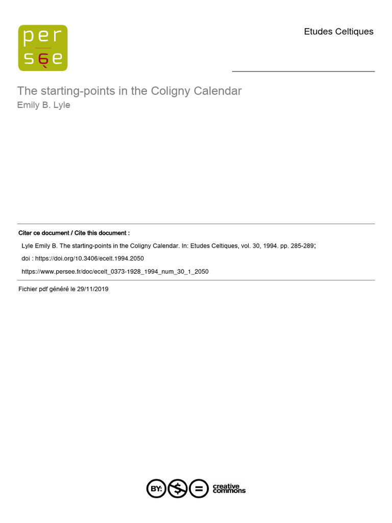 Coligny Calendar: Starting Points Explained | PDF | Celts | Calendar