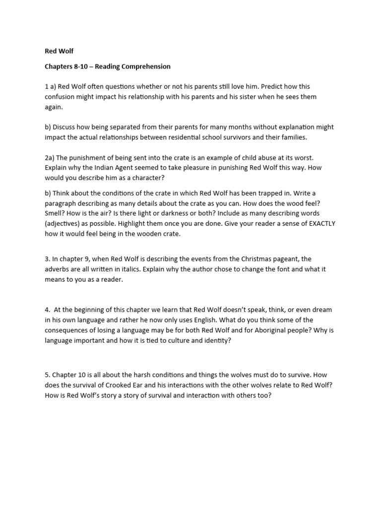 Red Wolf Chapters 8-10 Analysis | PDF