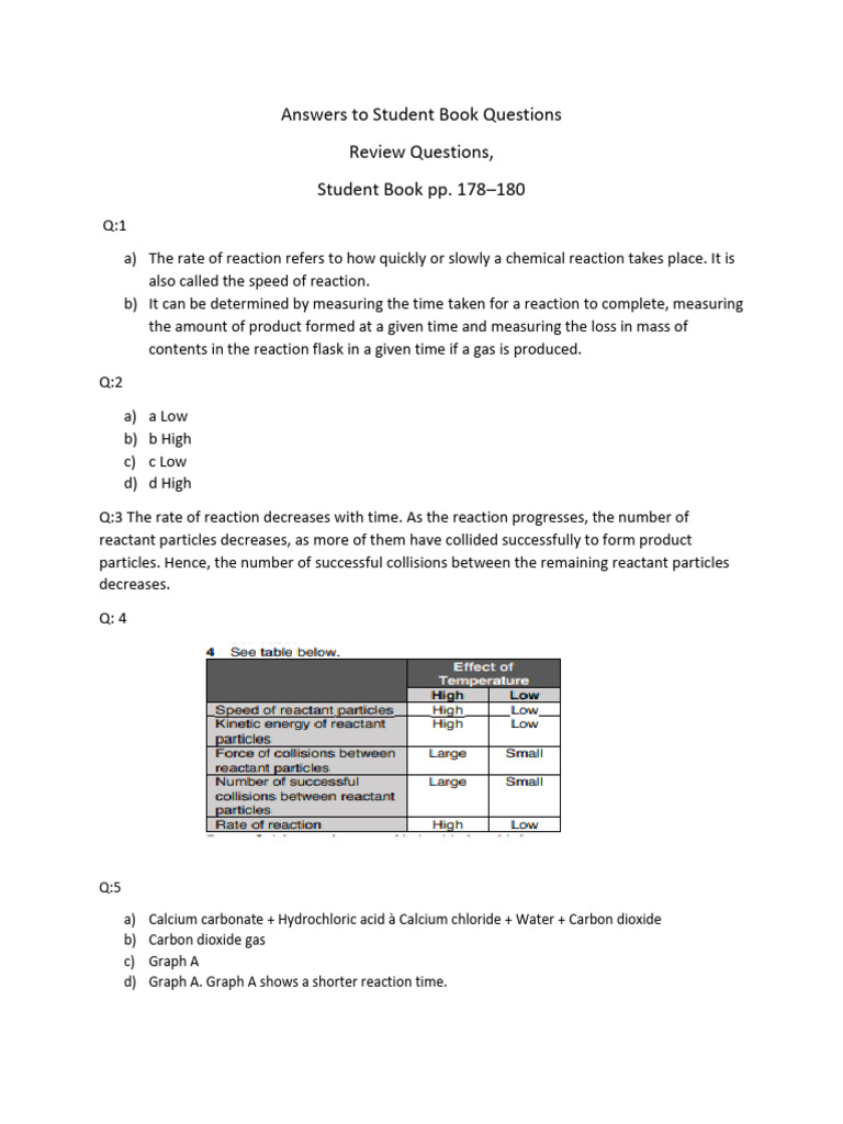 Answers To Student Book Questions Rates of Reaction | PDF | Reaction ...
