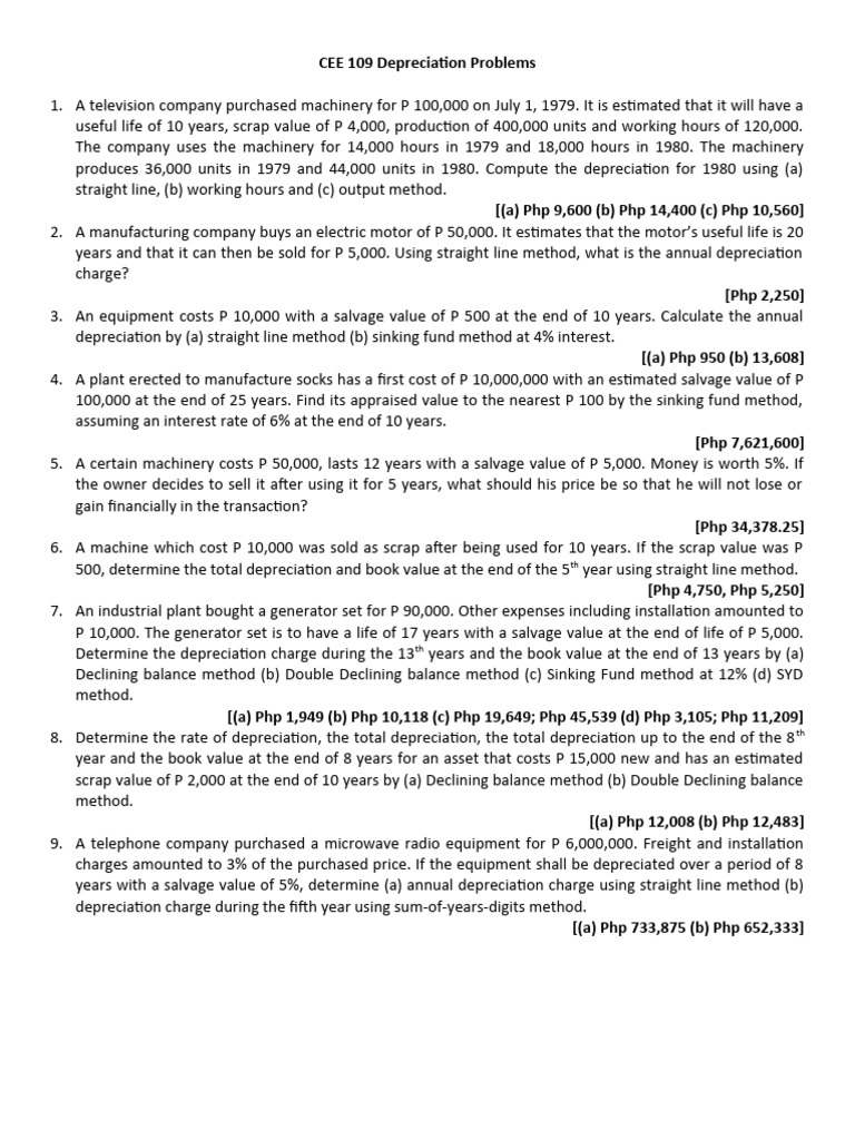 Depreciation Problems With Answers | PDF | Depreciation | Book Value