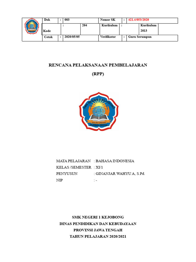 Contoh RPP Format Terbaru K13 B.indo | PDF
