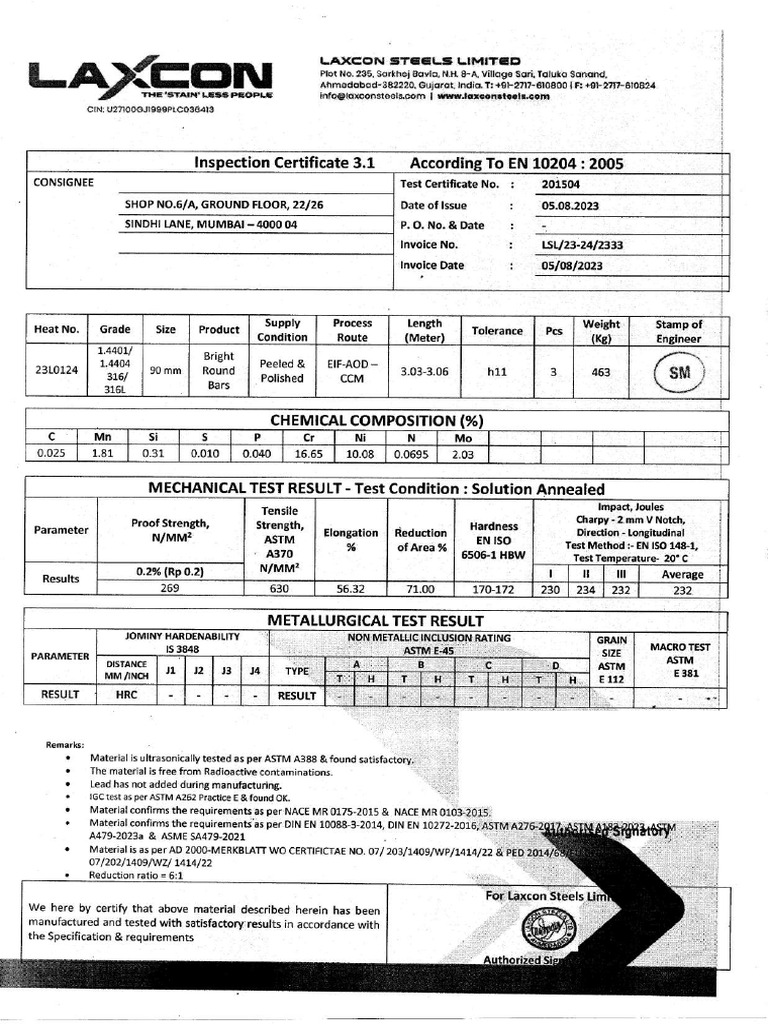 316L Rod Dia 90.MM | PDF