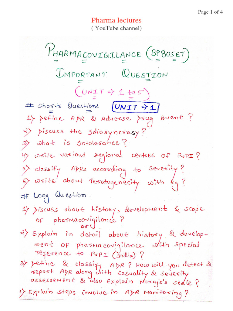 Pharmacovigilance 8th Semester Important Question | PDF