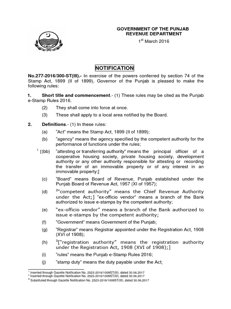 Punjab e Stamp Rules 2016 PDF | PDF | Identity Document | Government