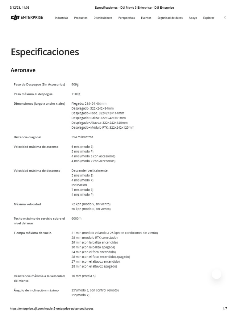 Especificaciones DJI Mavic 3 Enterprise | PDF