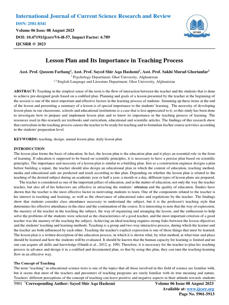 Lesson Plan and Its Importance in Teaching Process: International ...