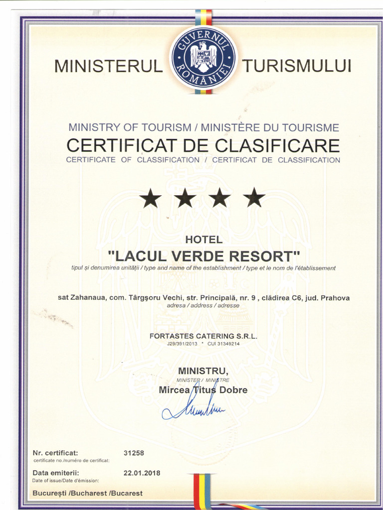 Certificat Clasificare Hotel | PDF