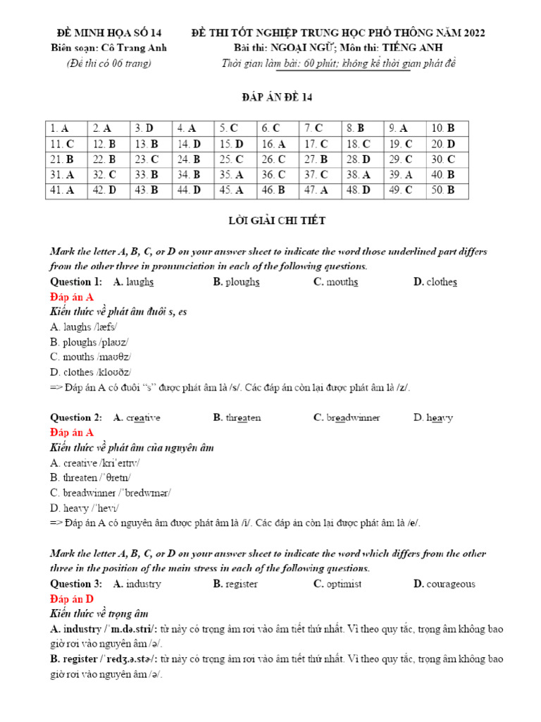 De Minh Hoa So 14 Luyen Thi Tot Nghiep Thpt 2022 Keydocx 1600 PDF.gdrive.vip | PDF