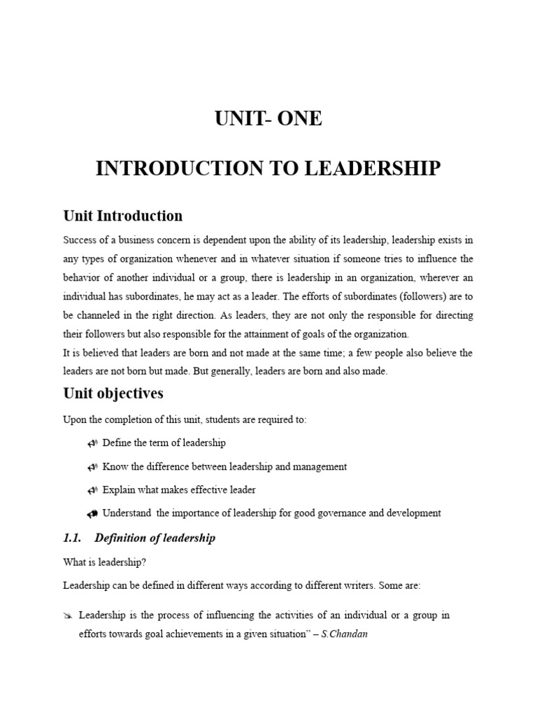 Chapter One Leadership Material | PDF | Leadership | Power (Social And ...