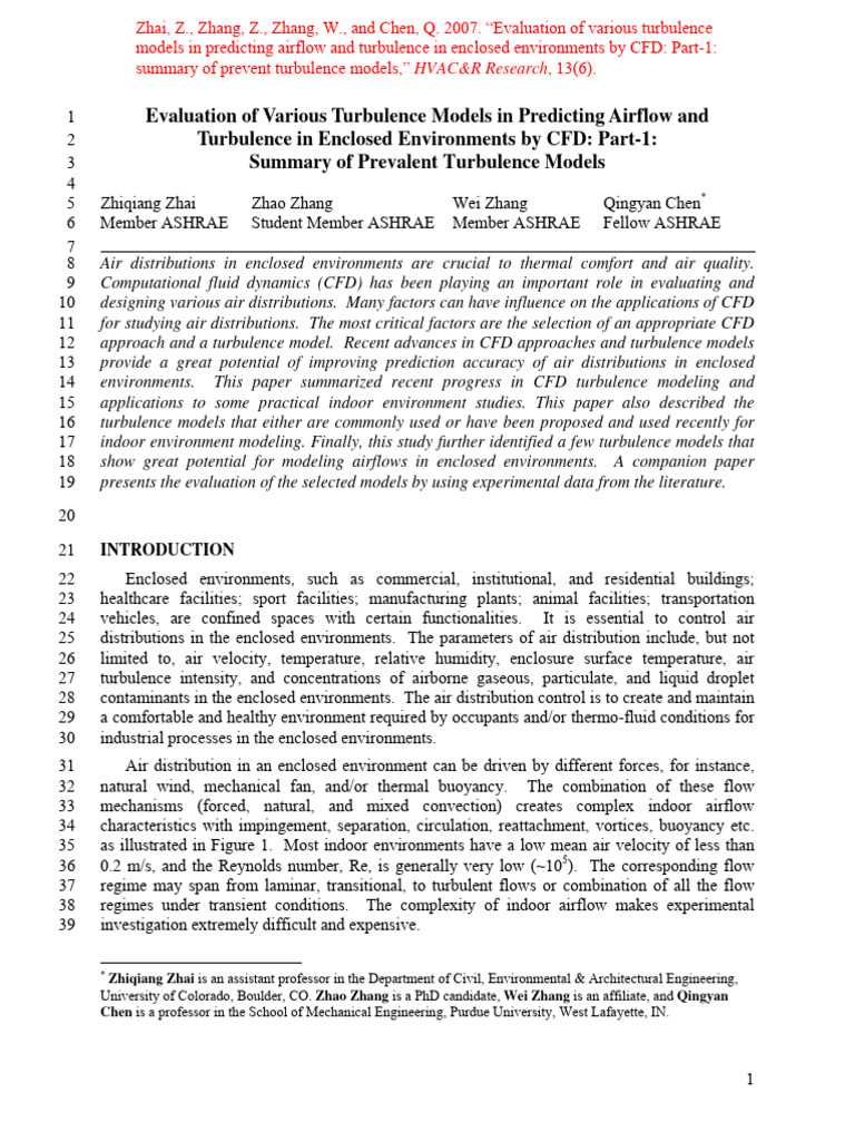 Evaluation Of Various Turbulence Models In Predicting Airflow Part1 Download Free Pdf