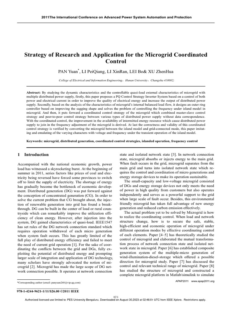 Strategy of Research and Application For The Microgrid Coordinated Control | PDF | Distributed ...