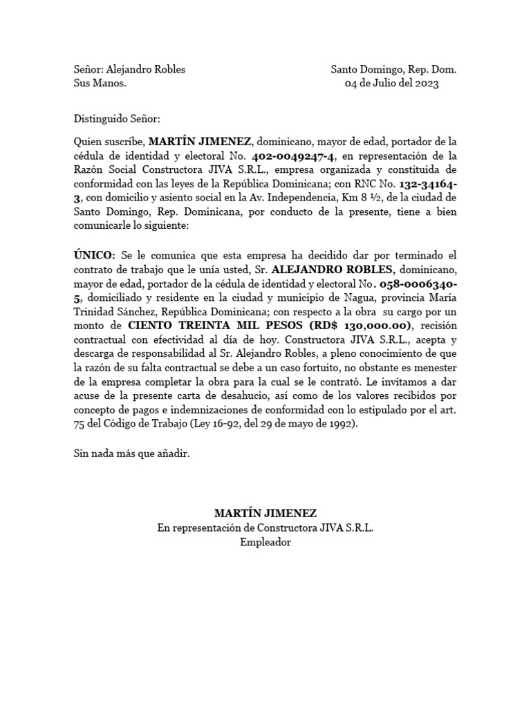 Carta Alejandro Robles | PDF