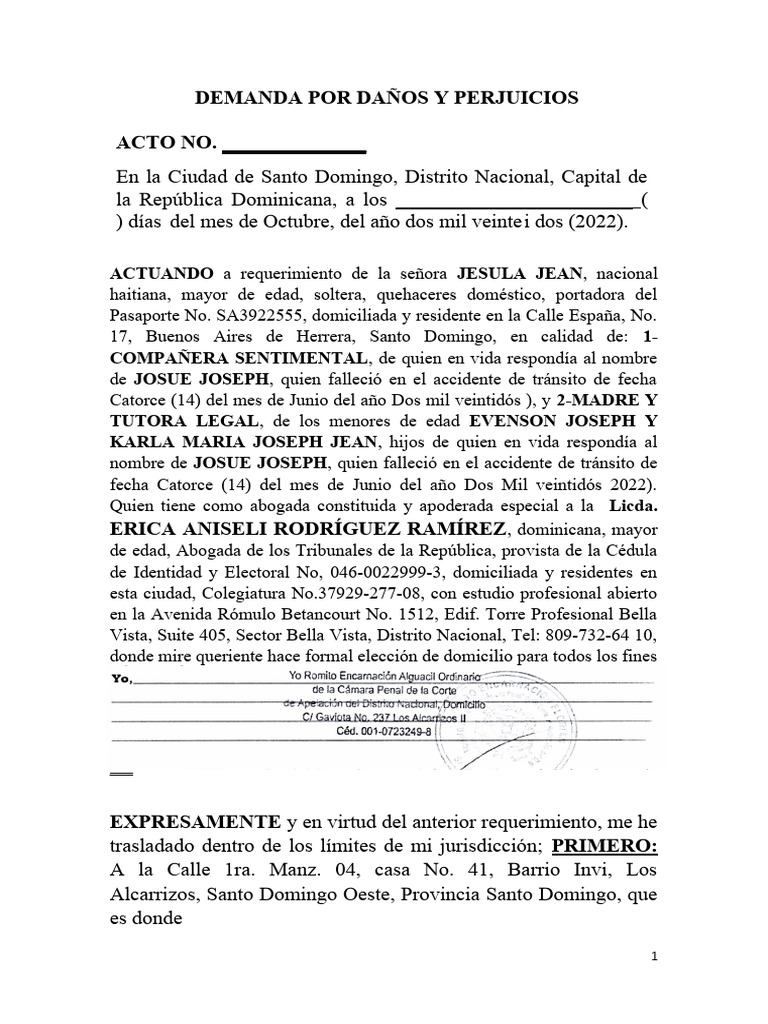 Demanda Por Daños y Perjuicios | PDF | República Dominicana | Instituciones gubernamentales