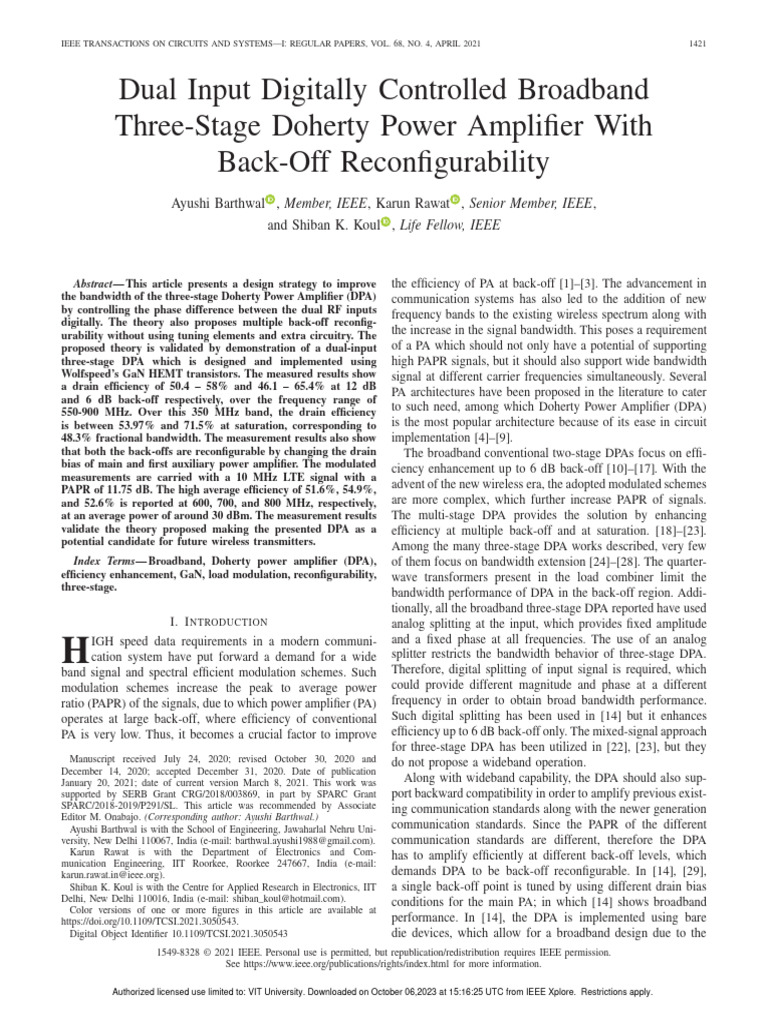 Dual Input Digitally Controlled Broadband Three-Stage Doherty Power Amplifier With Back-Off ...