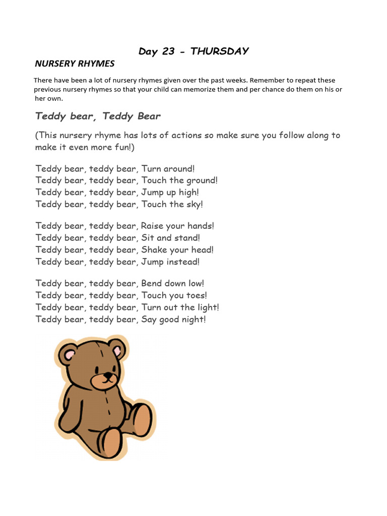 Nursery Rhymes and Learning Activities | PDF
